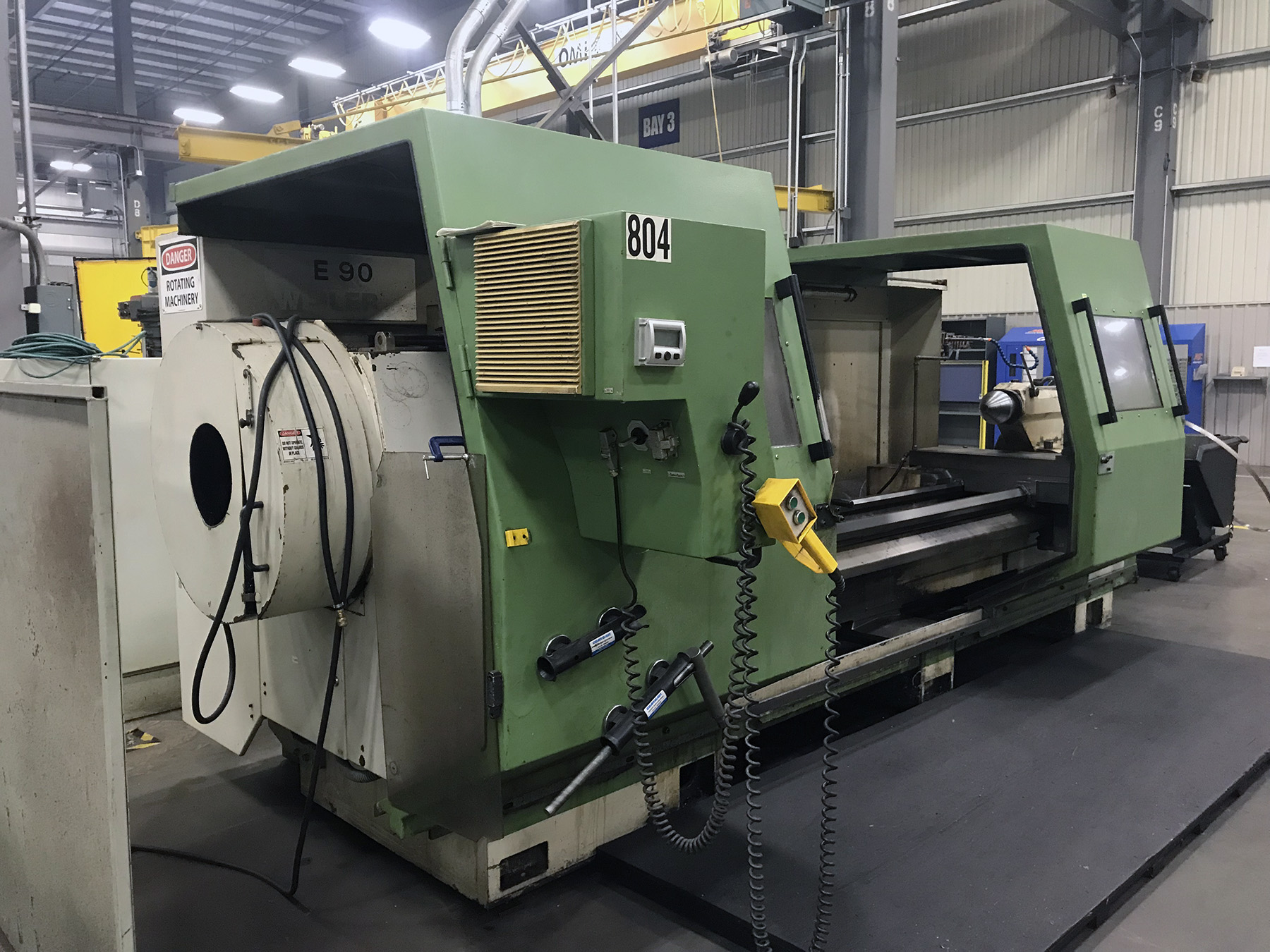 36" x 120" Weiler E90/3 CNC Lathe with 10" Spindle Bore, new 1997, 35.4" swing over bed, 20.8" ov