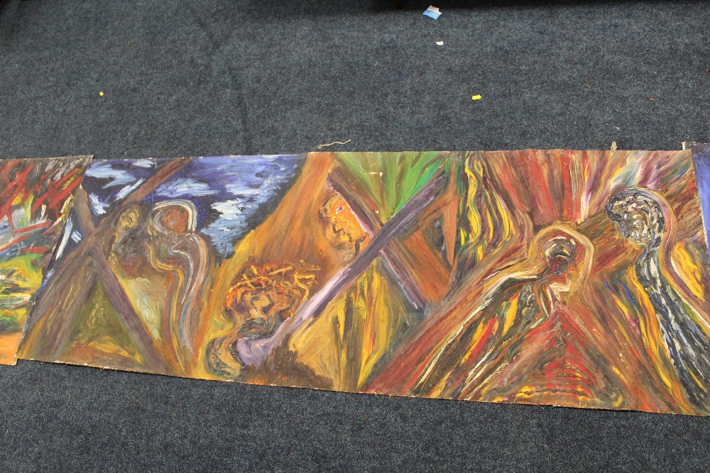 MARY BARNES (1923 - 2001). 'The Way of the Cross', signed, oil on ...