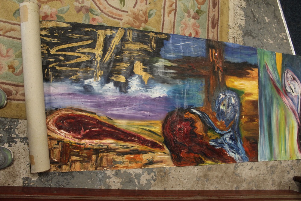 MARY BARNES (1923 - 2001). 'The Way of the Cross', signed, oil on ...