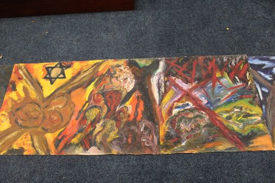 MARY BARNES (1923 - 2001). 'The Way of the Cross', signed, oil on ...