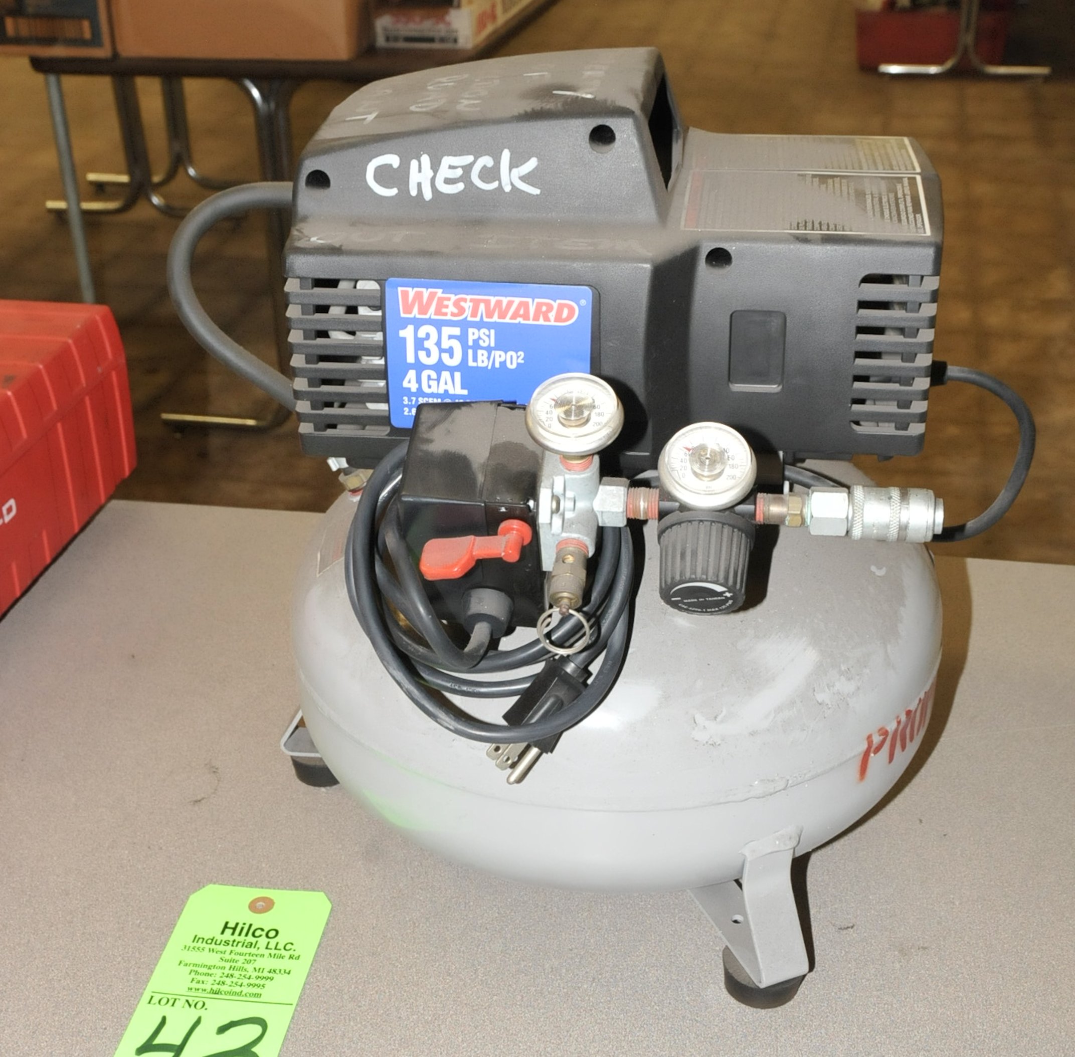 Westward Model 4YD76-3 135 PSI Air Compressor; Serial Number: N/A; 3.7 ...