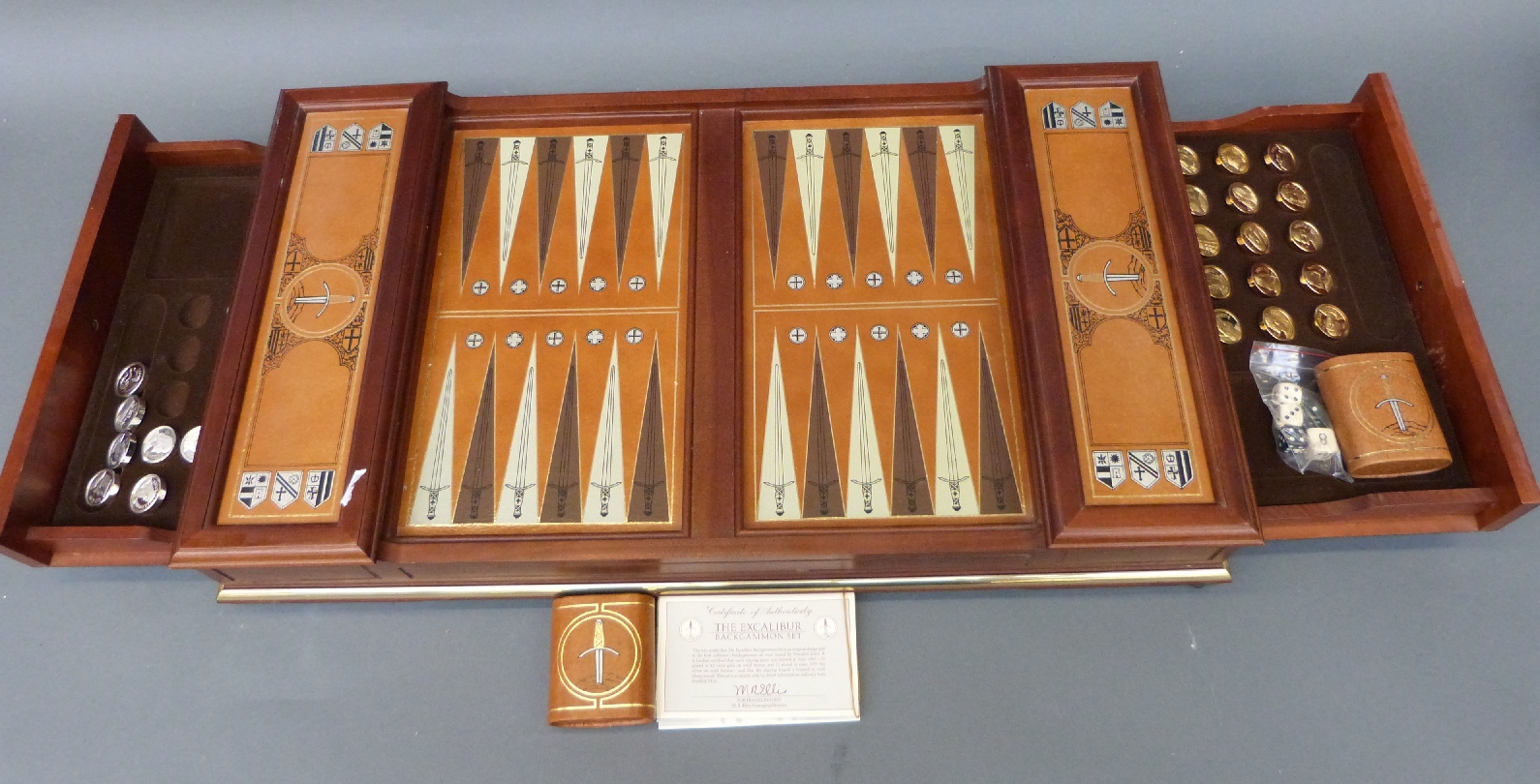 Excalibur backgammon set by Franklin Mint, playing pieces in silver and ...