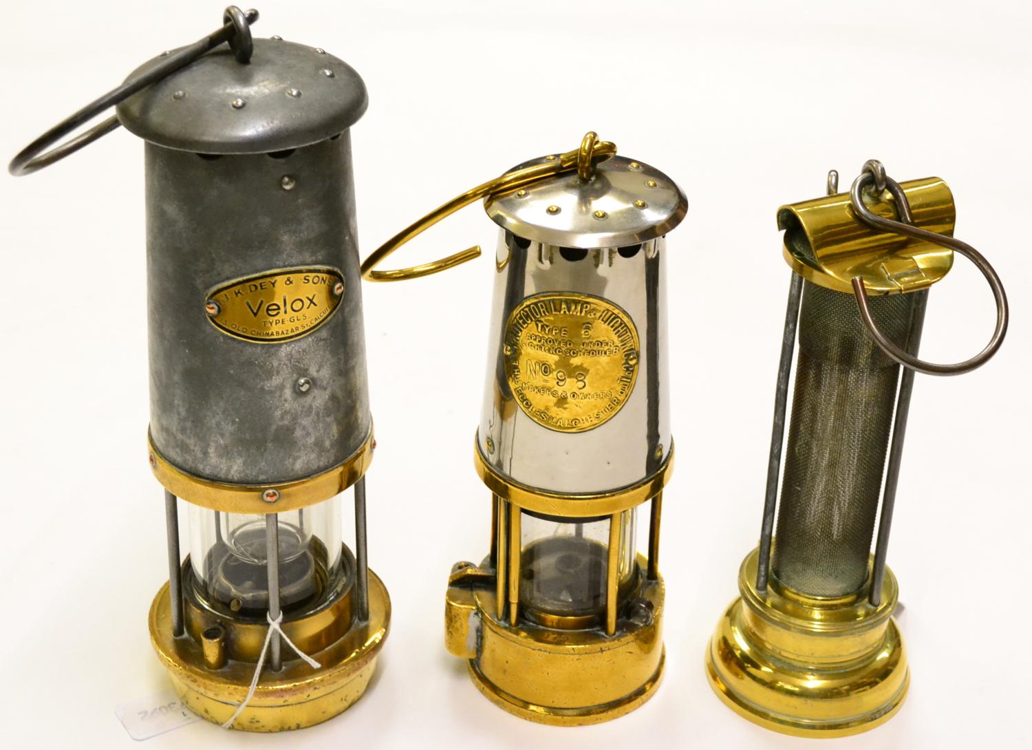 A Brass Davy Type Miners Lamp by Thomas & Williams, Aberdare, stamped ...