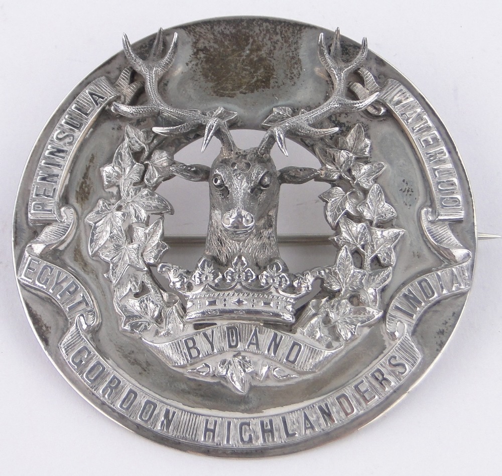 A large Victorian silver Gordon Highlanders Military badge,with central ...