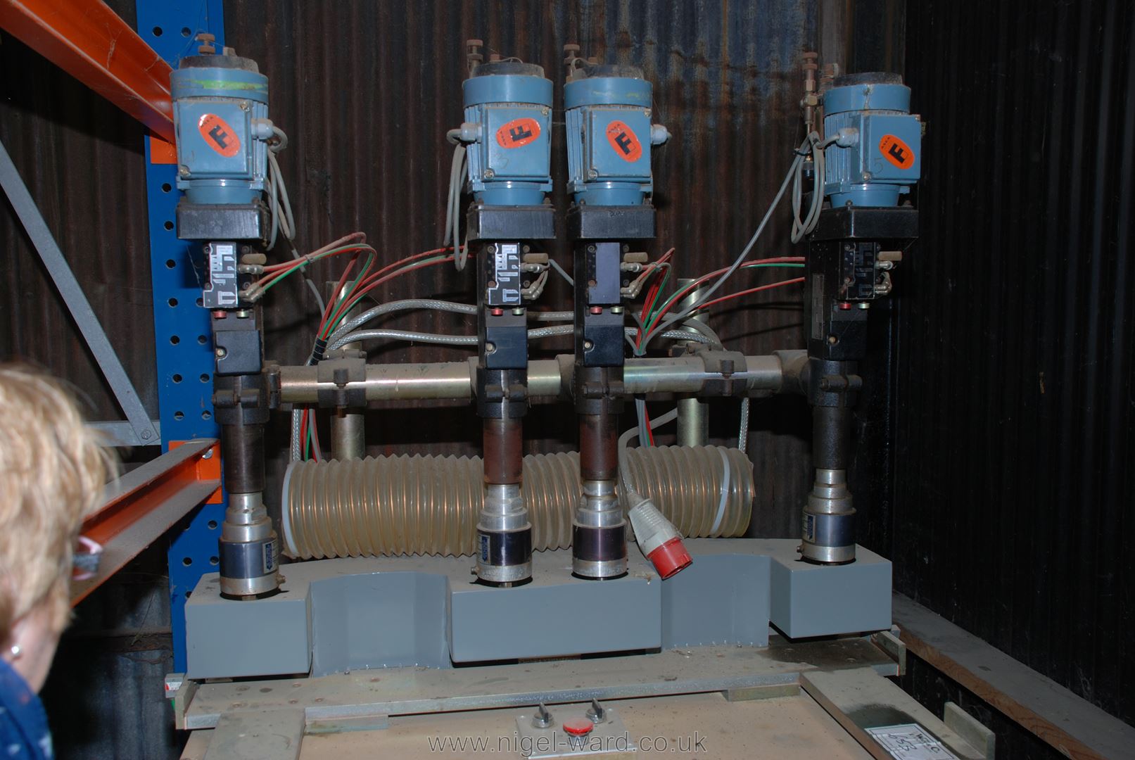 A Kitchen cabinet Drilling Jig and stand with four pillar drill type ...