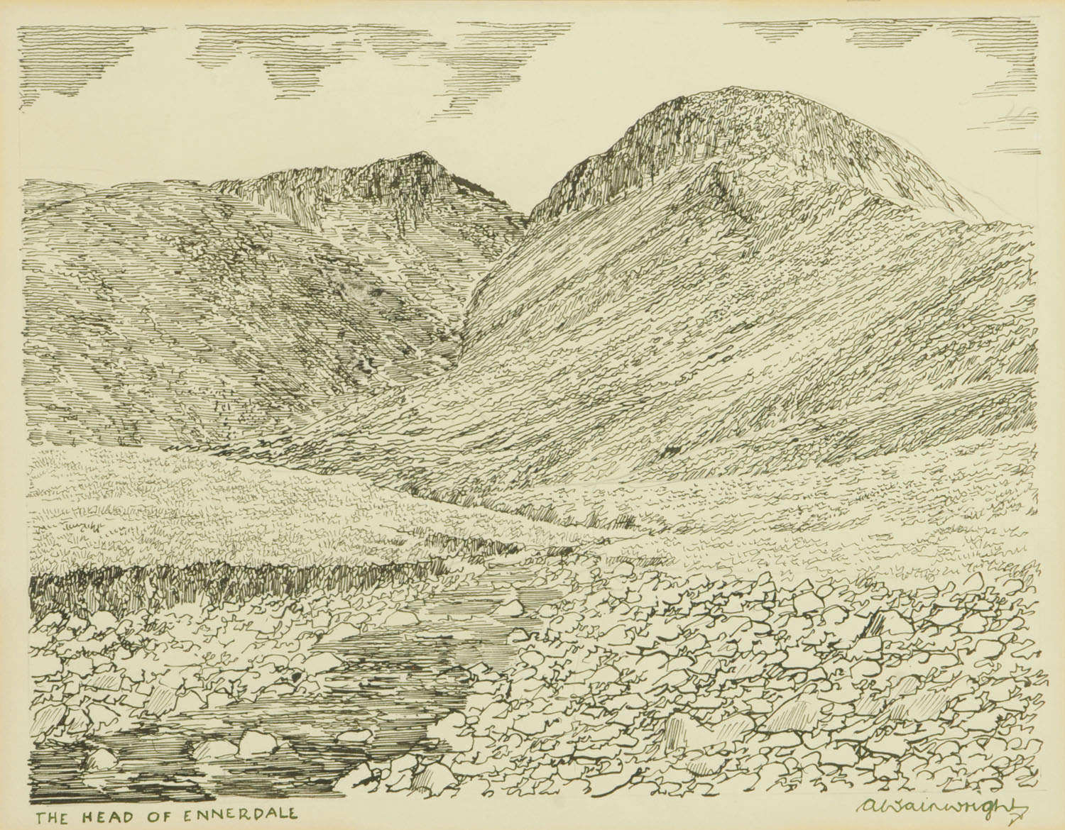 Alfred Wainwright an original pen and ink drawing, depicting Great ...