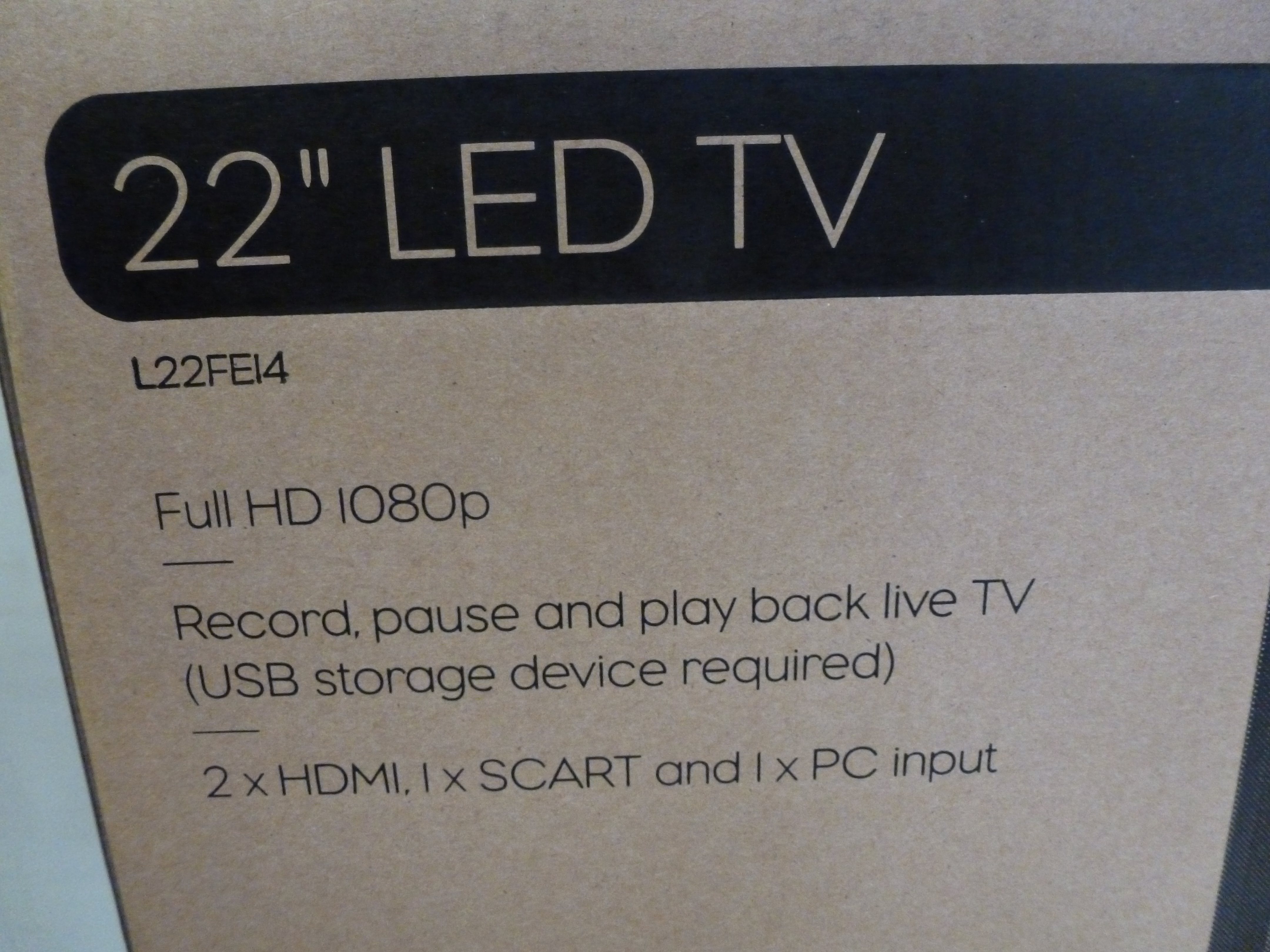 Logik 22" LED TV, Model L22FE14, Full HD 1080p. New & Boxed.