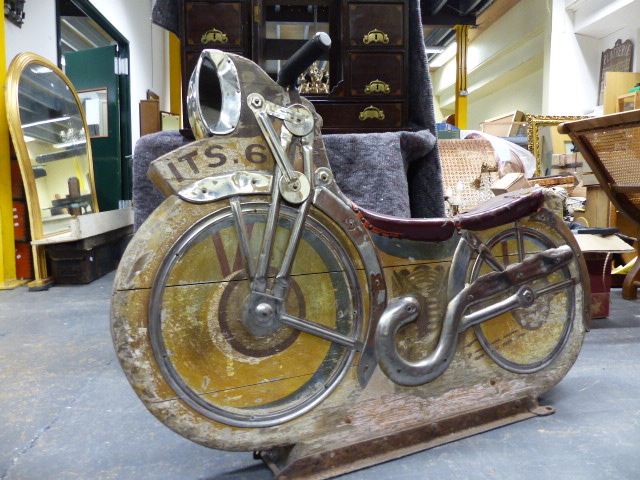 A VINTAGE FAIRGROUND CAROUSEL MOTORCYCLE WITH CHROME FITTINGS. LENGTH ...