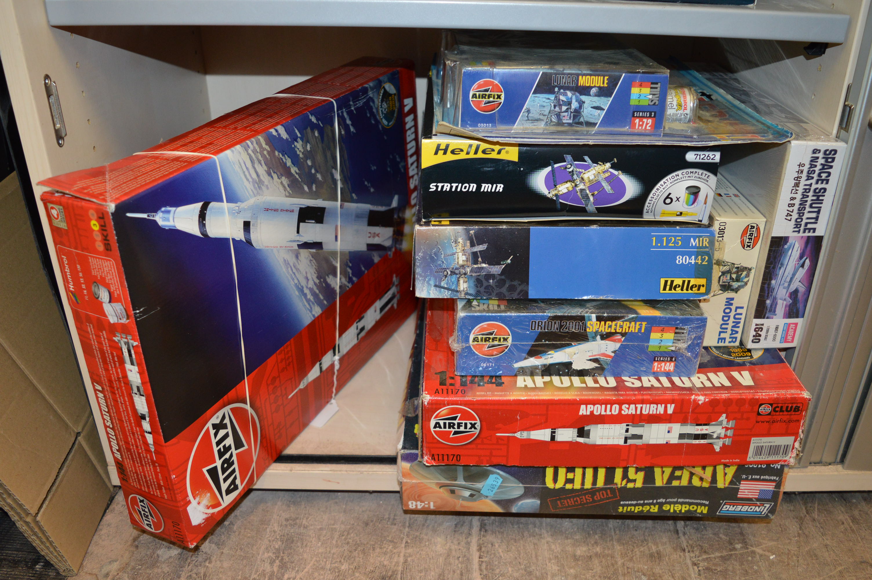 Eight boxed 'Space' themed plastic model kits by Airfix, Heller, and ...