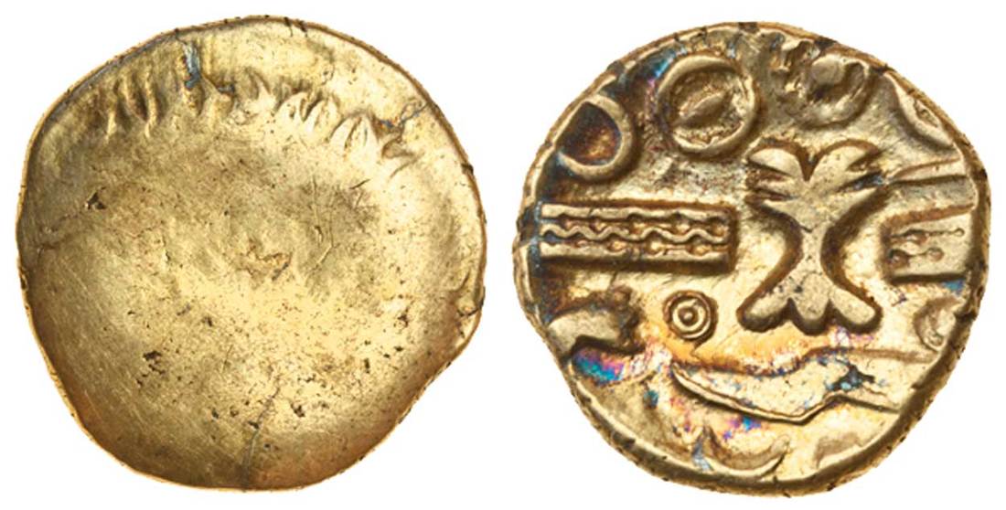 Celtic, Cantii, uninscribed coinage, (c.50-20 BC), gold Quarter Stater ...