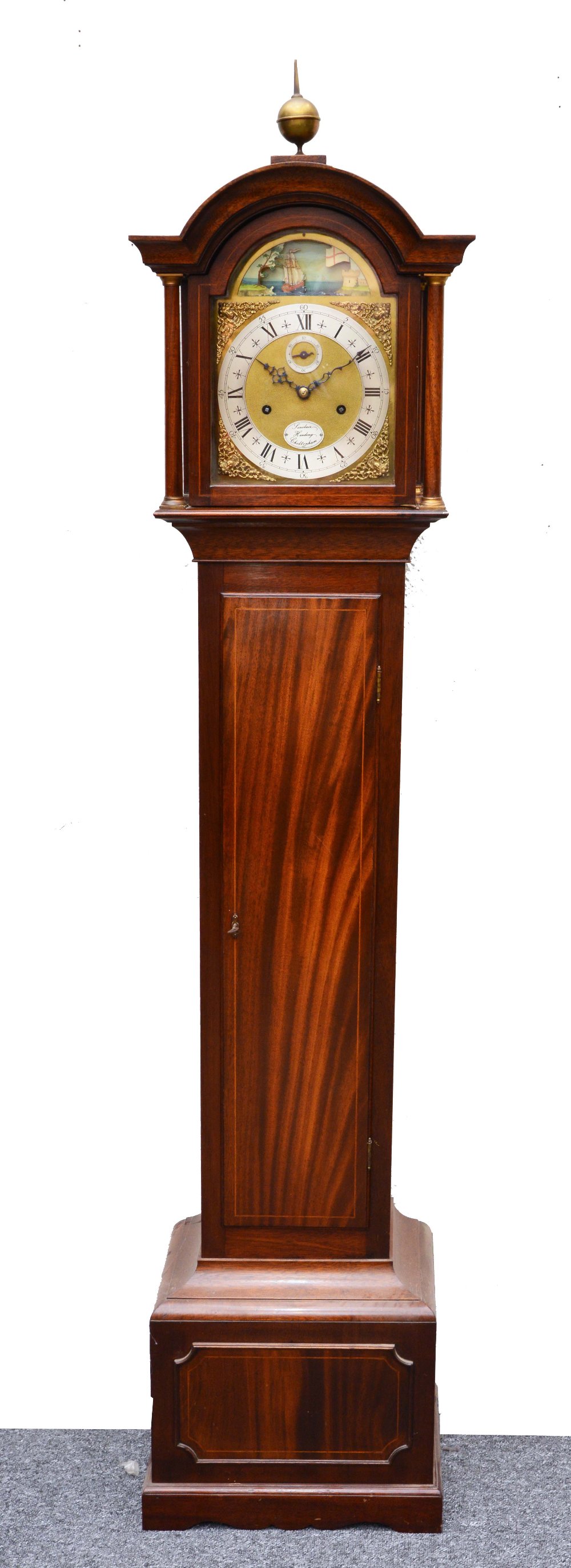 A Sinclair Harding, Cheltenham, mahogany longcase clock the brass break ...