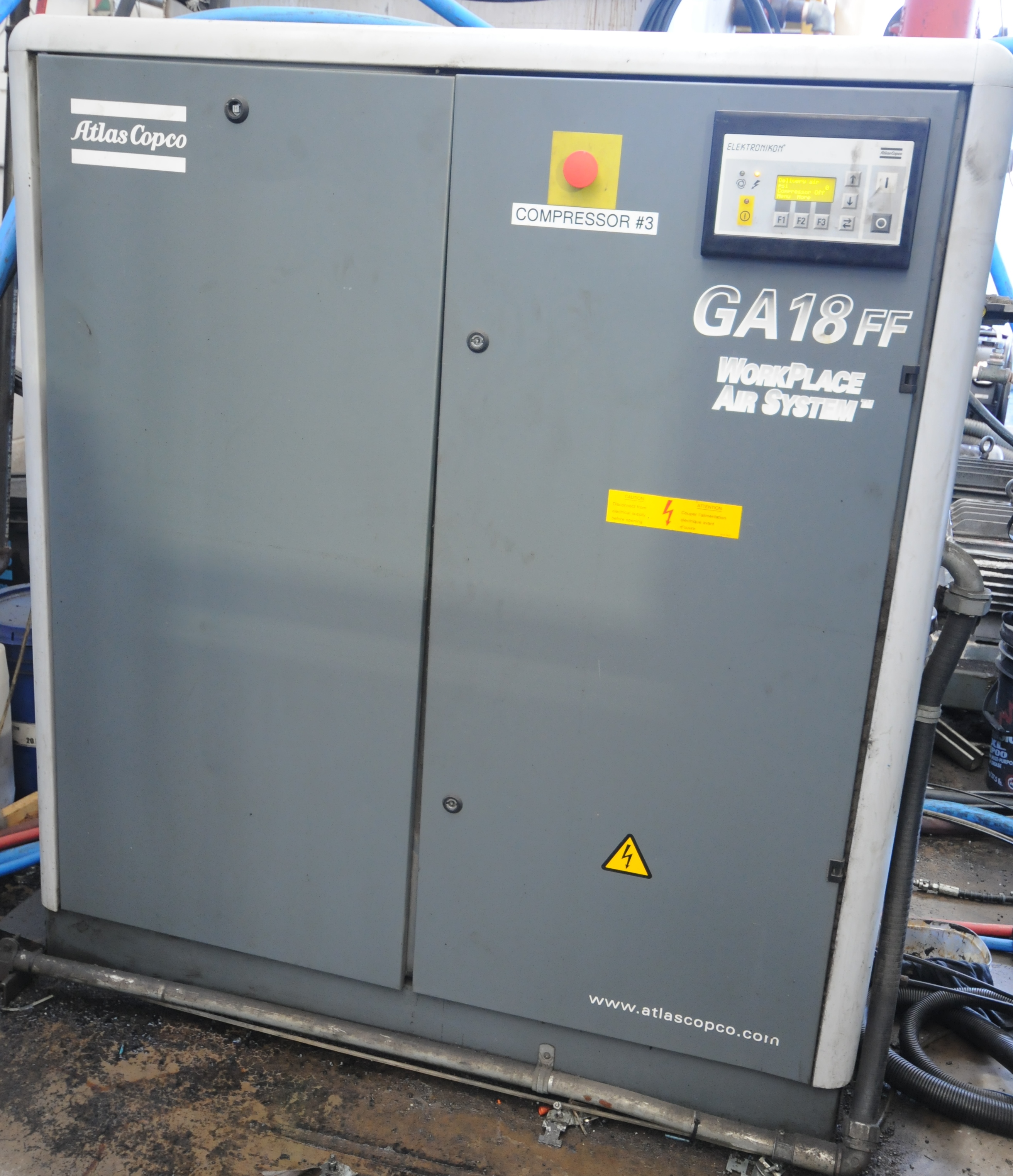 ATLAS COPCO GA18FF 25HP ROTARY SCREW AIR COMPRESSOR S/N: AII265543 (CI)