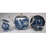 Two Caughley teapot circa 1780, printed with Pleasure boat pattern, (2 ...