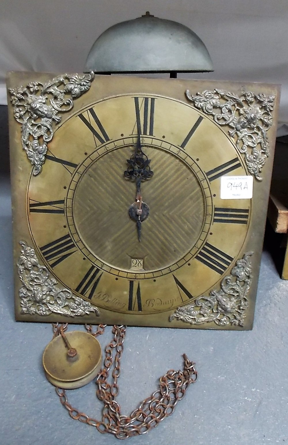 18th Century Cornish 30-hour long case clock movement, the brass 10in ...