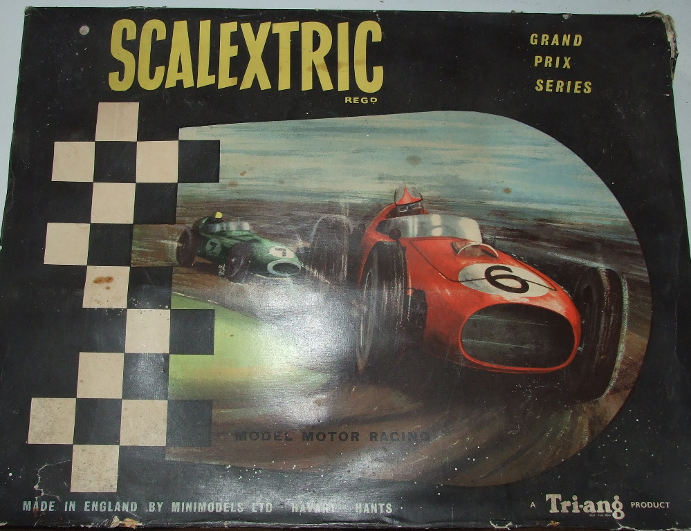 A 1950s Tri-ang Scalextric Grand Prix series model motor racing set ...