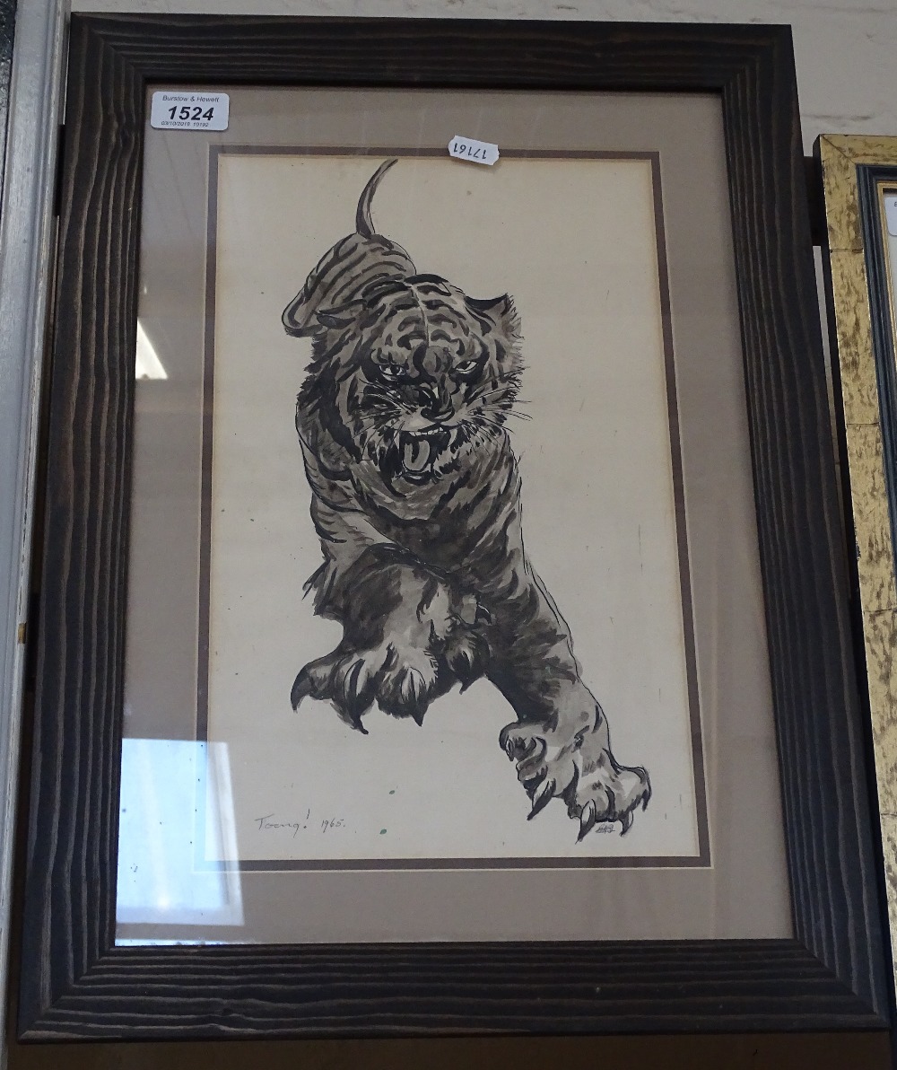 A Chinese pen and ink drawing, study of a tiger, dated 1965