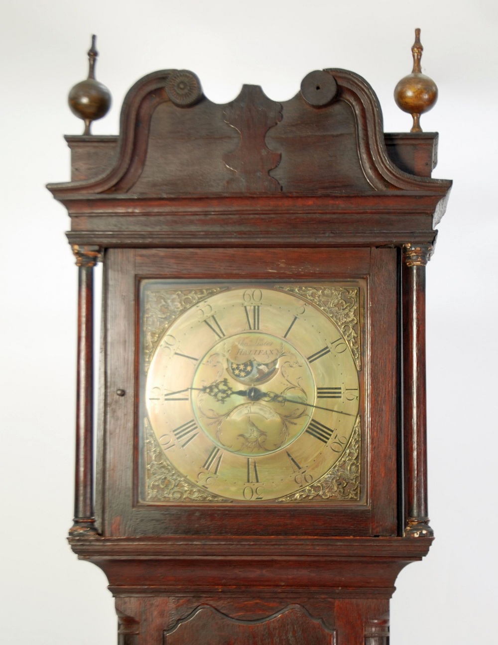 LATE EIGHTEENTH CENTURY OAK LONGCASE CLOCK with moon phase brass dial ...