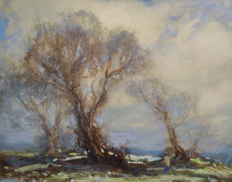 U... Ba Nyan (1897-1945) British. A Windswept Landscape with a Figure ...