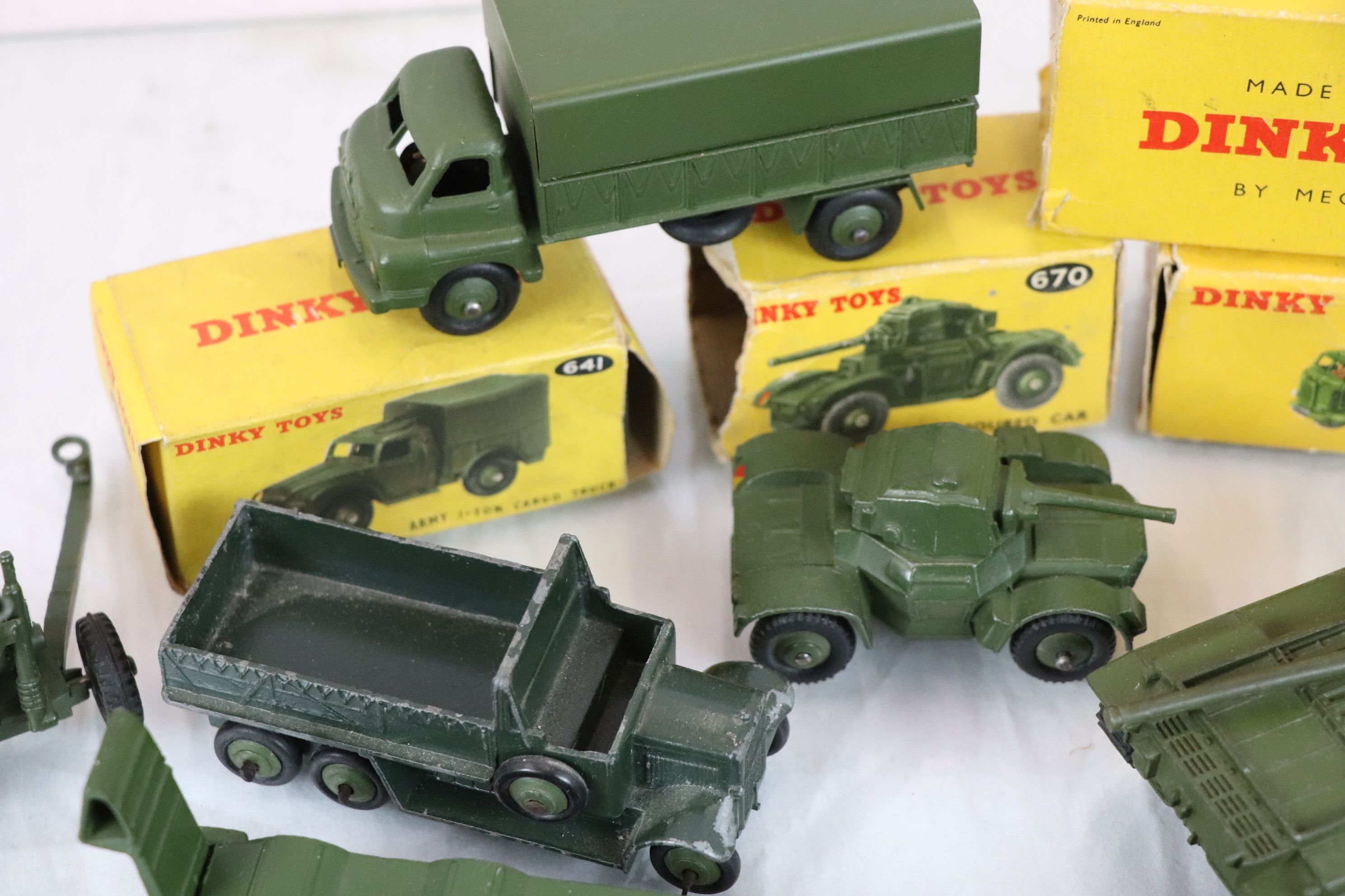 Eight military Dinky vehicles to include 4 x boxed (626, 670, 641 & 621 ...
