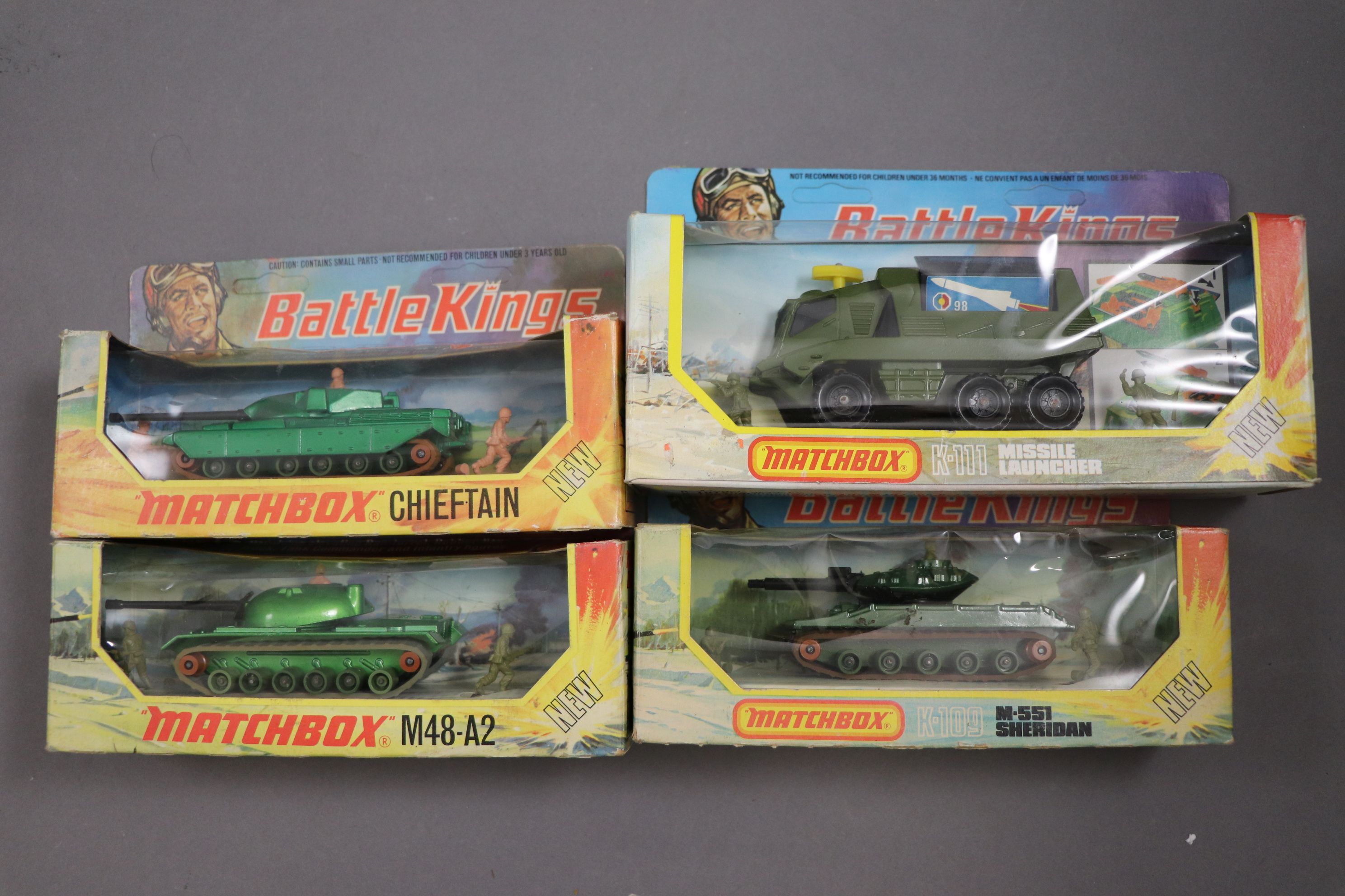 Five boxed Matchbox Battle Kings to include K111, K109, K103, K107 ...