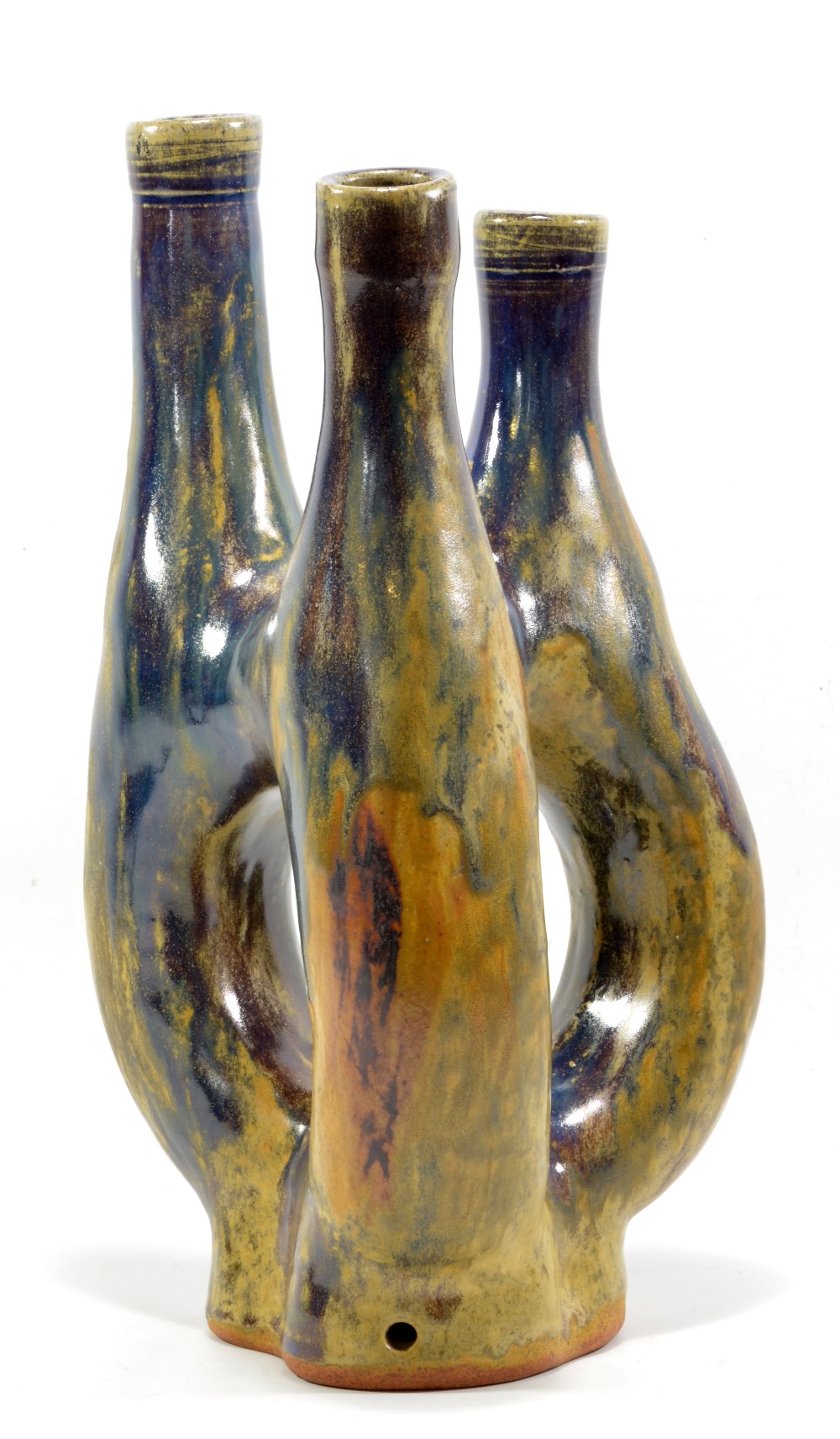CECIL BAUGH (1908-2005); a multi-necked stoneware sculpture, streaky ...