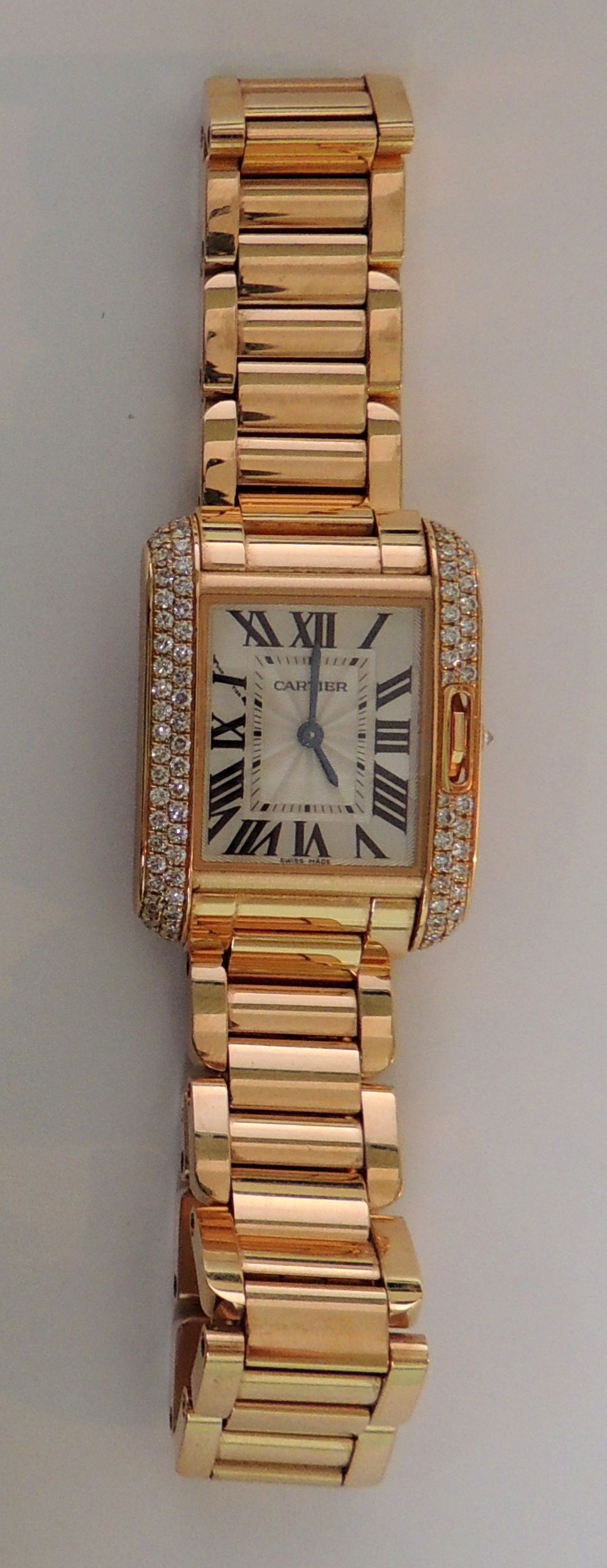 A ladies Cartier Tank Anglaise wrist watch pink gold Au750 with ...