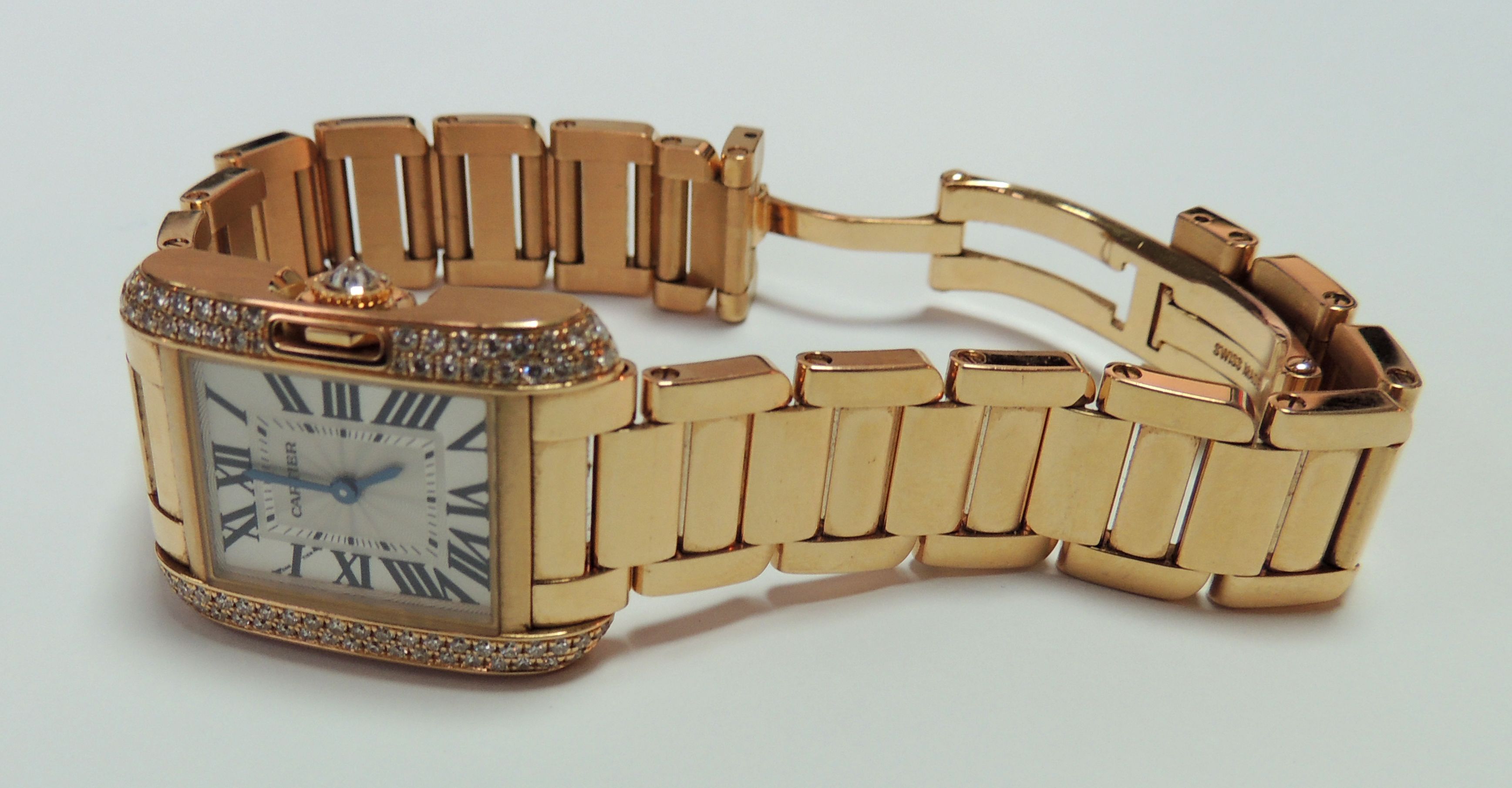 A ladies Cartier Tank Anglaise wrist watch pink gold Au750 with ...