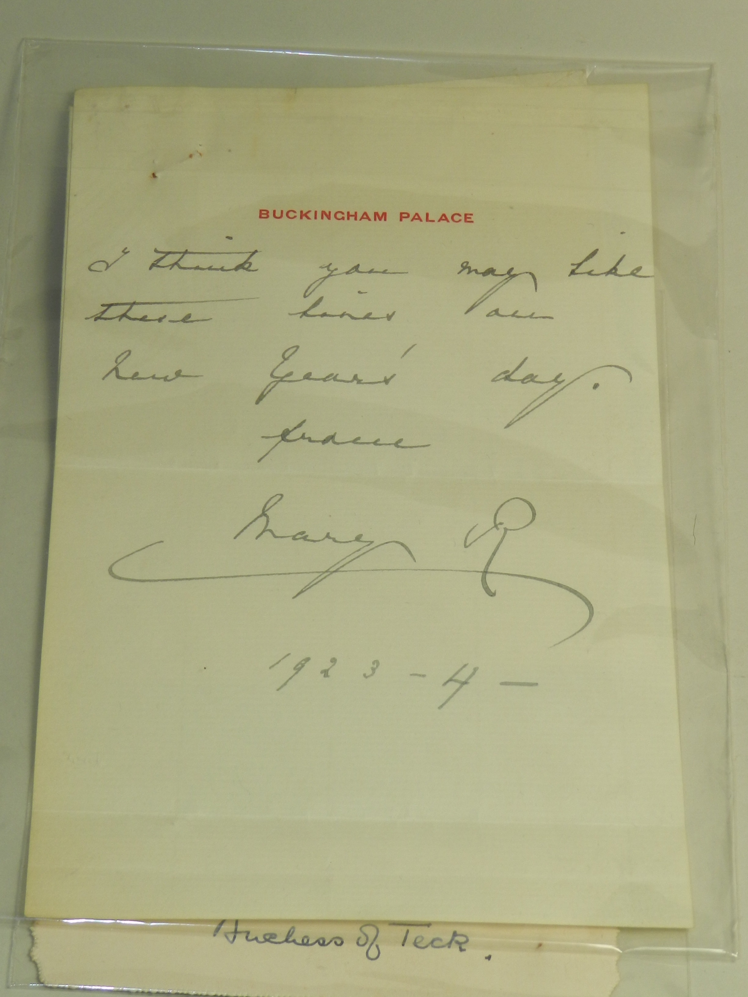 Two autograph signatures; Queen Mary, dated 1923, and Queen Adelaide of ...