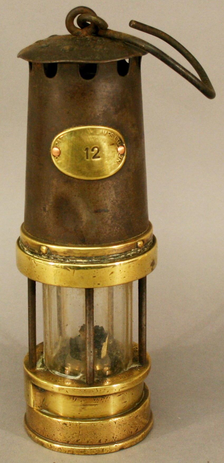 A PATTERSON LAMPS LTD TYPE 'A1' APPROVED MINERS' LAMP brass and steel ...