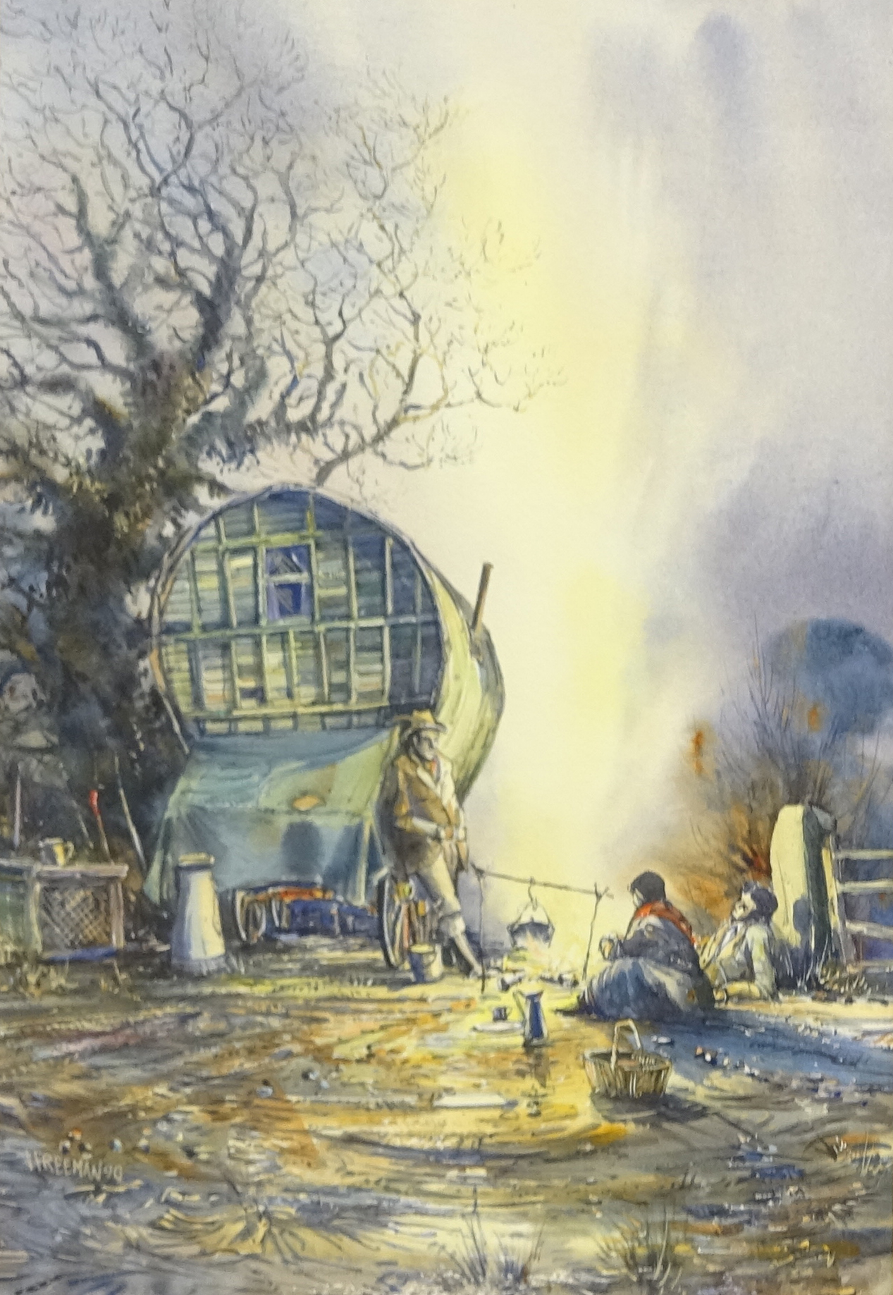 John Freeman (British 1942-): Gypsy Encampment, watercolour signed and ...