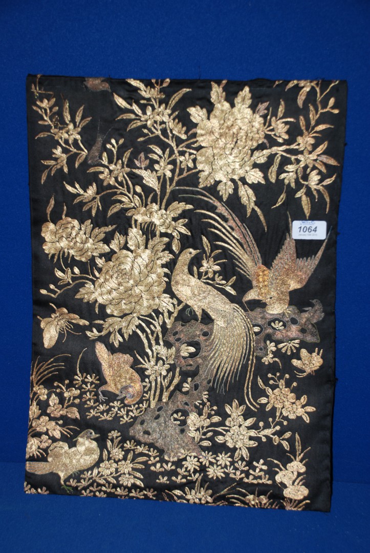 A Chinese embroidery in gold on silk, 19 1/2'' x 11''