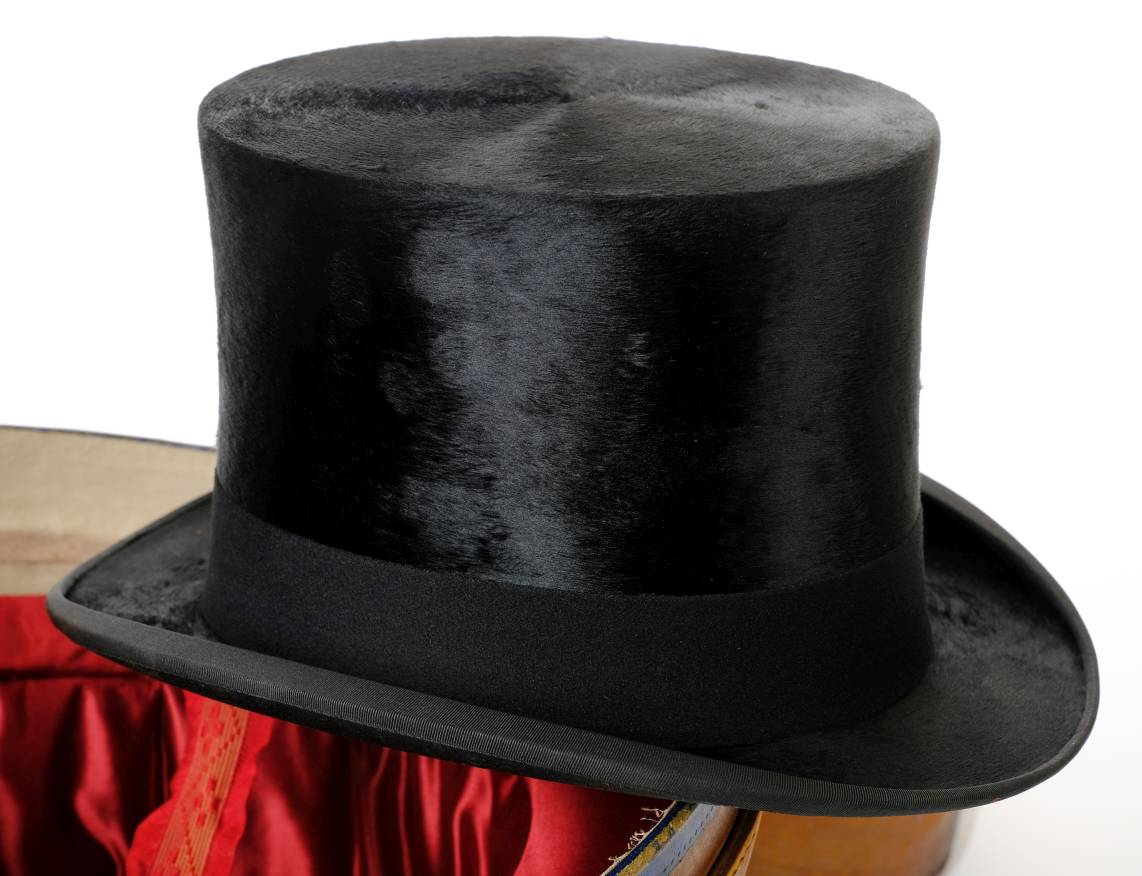 *Top Hat. An Edwardian fur top hat by Austin Reed Ltd, London, "Gerrard ...