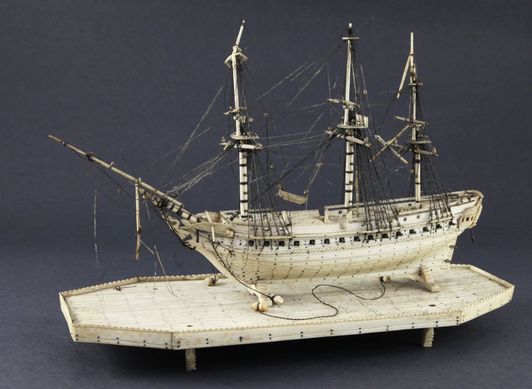 A Napoleonic prisoner-of-war bone model of a French/English frigate ...
