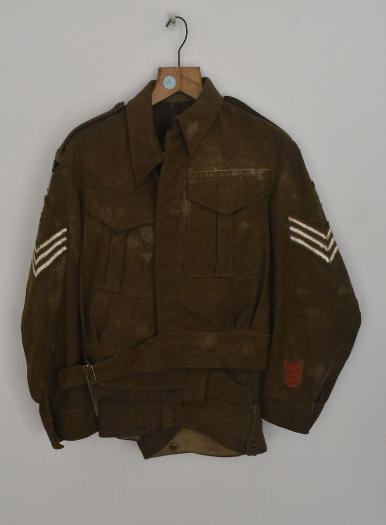 A 1937 pattern British Army battle dress, size 12, for a Sergeant of ...