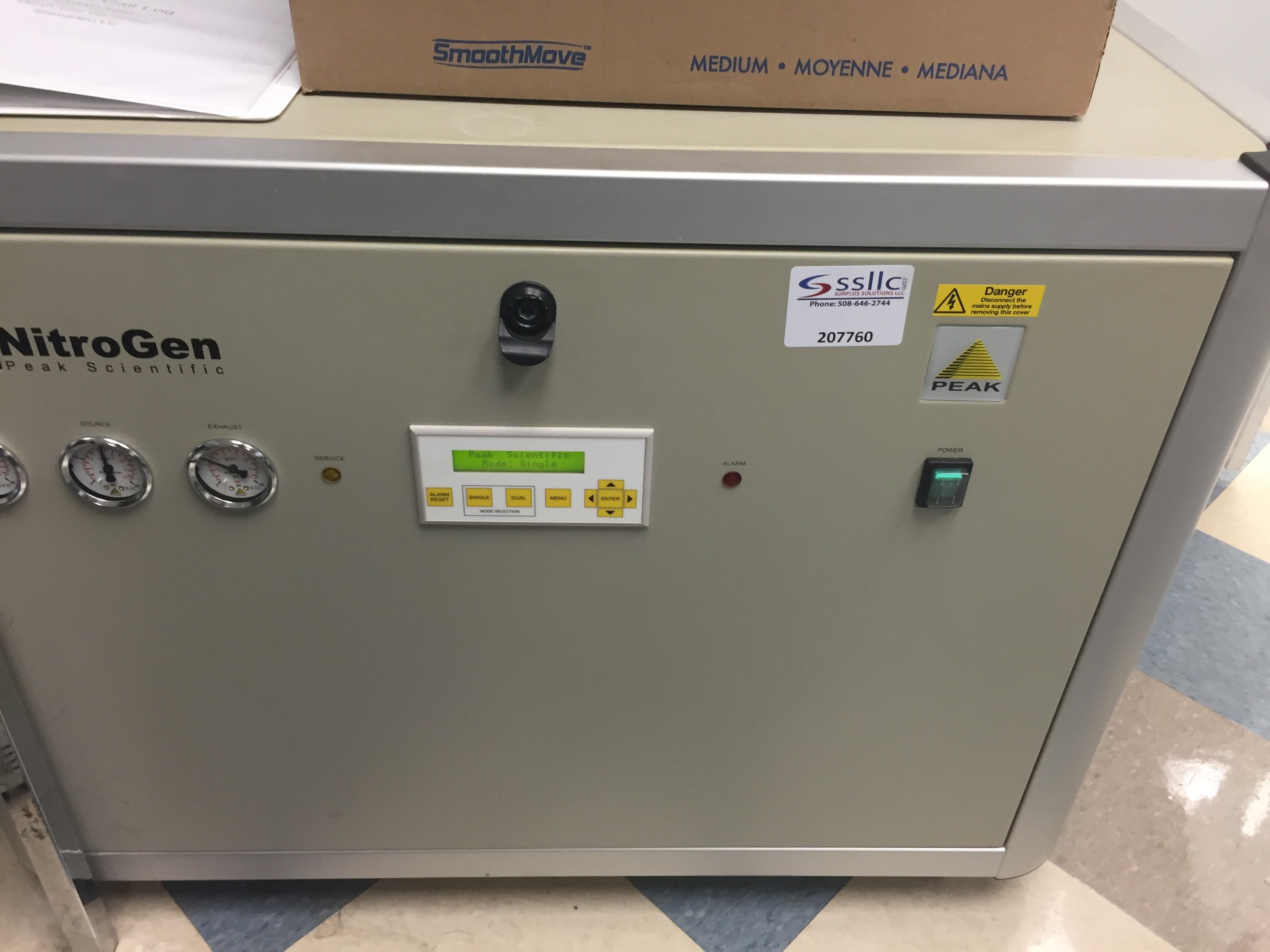 Peak Scientific Nitrogen Generator, Model N300DR, SN DR07-08-59A, 230V 50/60hz