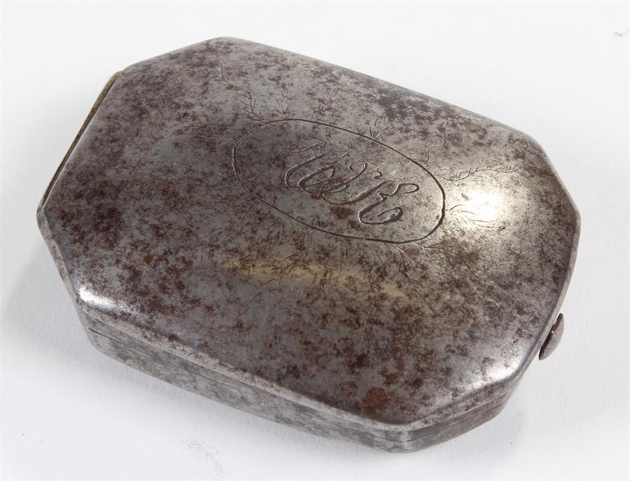 Late 18th Century steel tinder box, including flint and steel, the lid ...