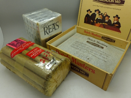 Cigars; five packs of five Reas Petit Corona cigars, a pack of Spanish ...