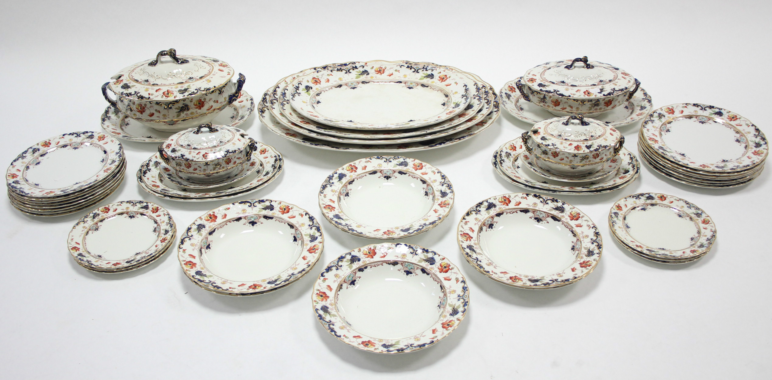 A late Victorian Leighton pottery floral decorated forty-three piece ...