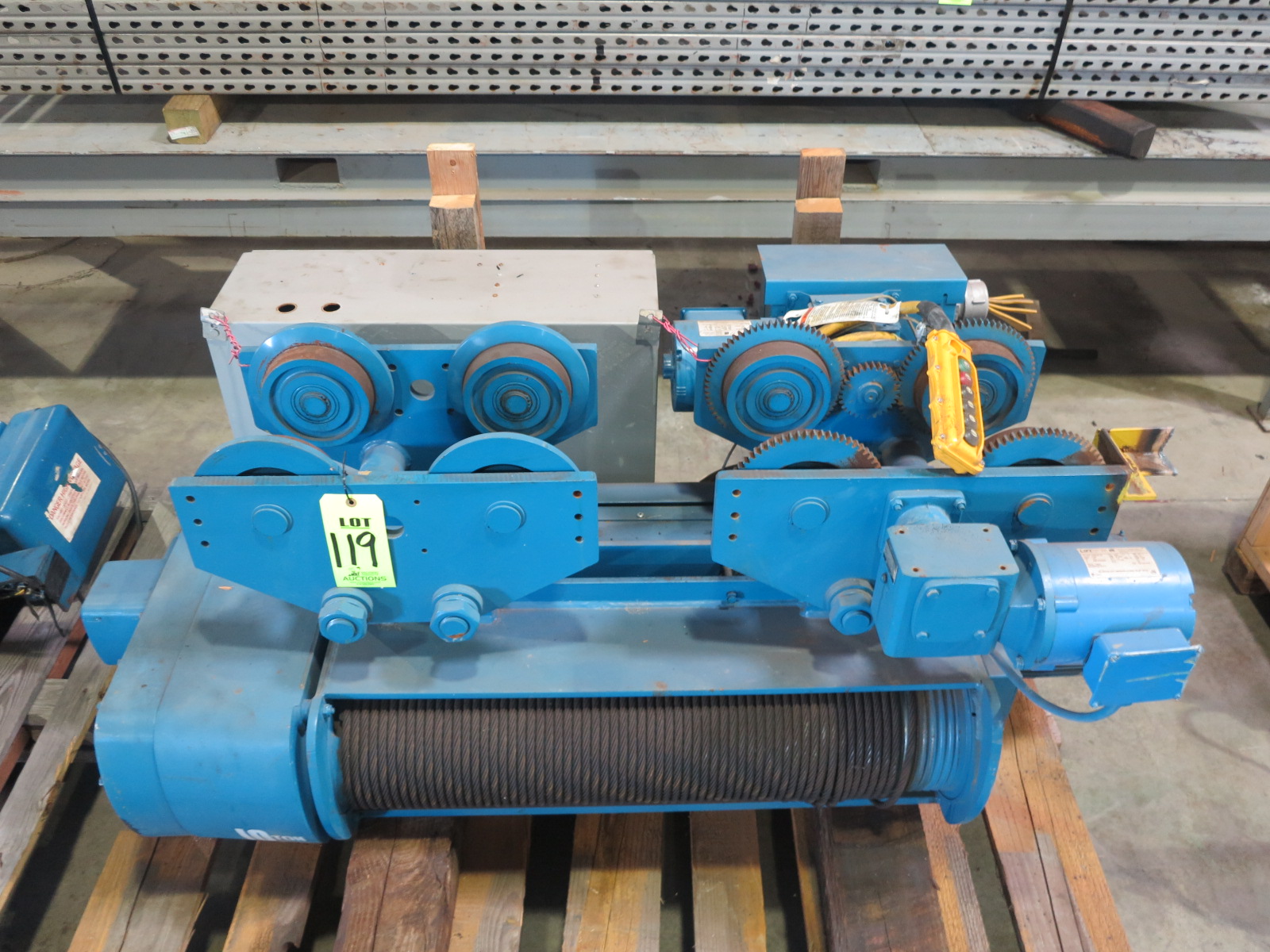 2003 SHAW BOX 10-TON MOTOR DRIVEN TROLLEY HOIST, MODEL 72L10025S14, 10 ...