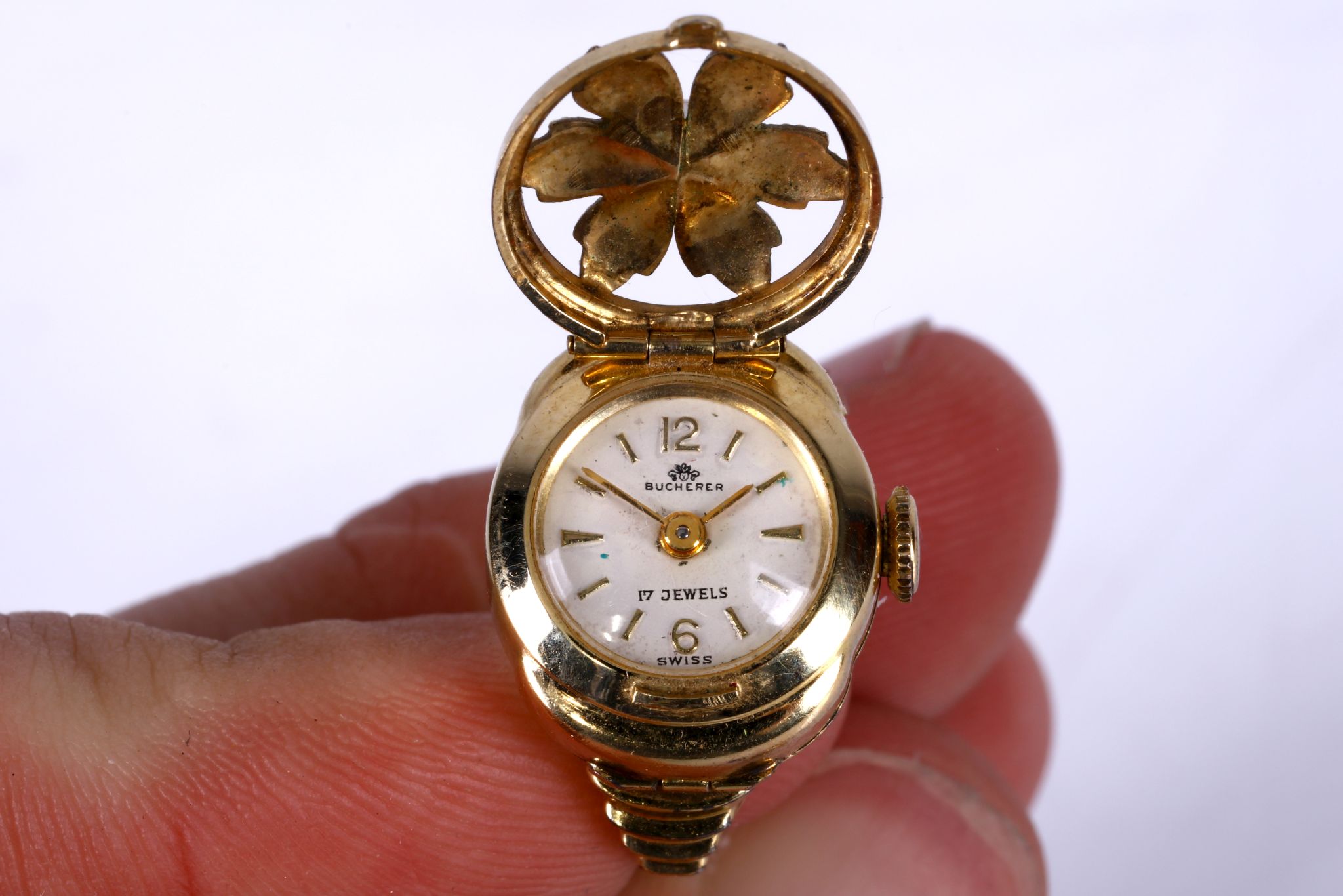 LADIES RING WATCHES Two ladies vintage gold plated ring watches, the ...