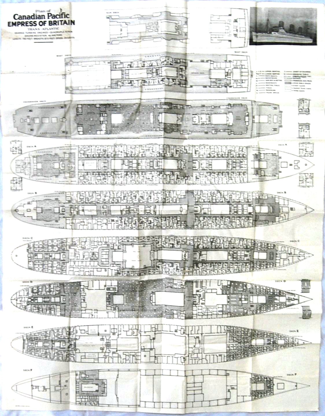 An original vintage Canadian Pacific Line ' Plan Of Empress Of Britain ...