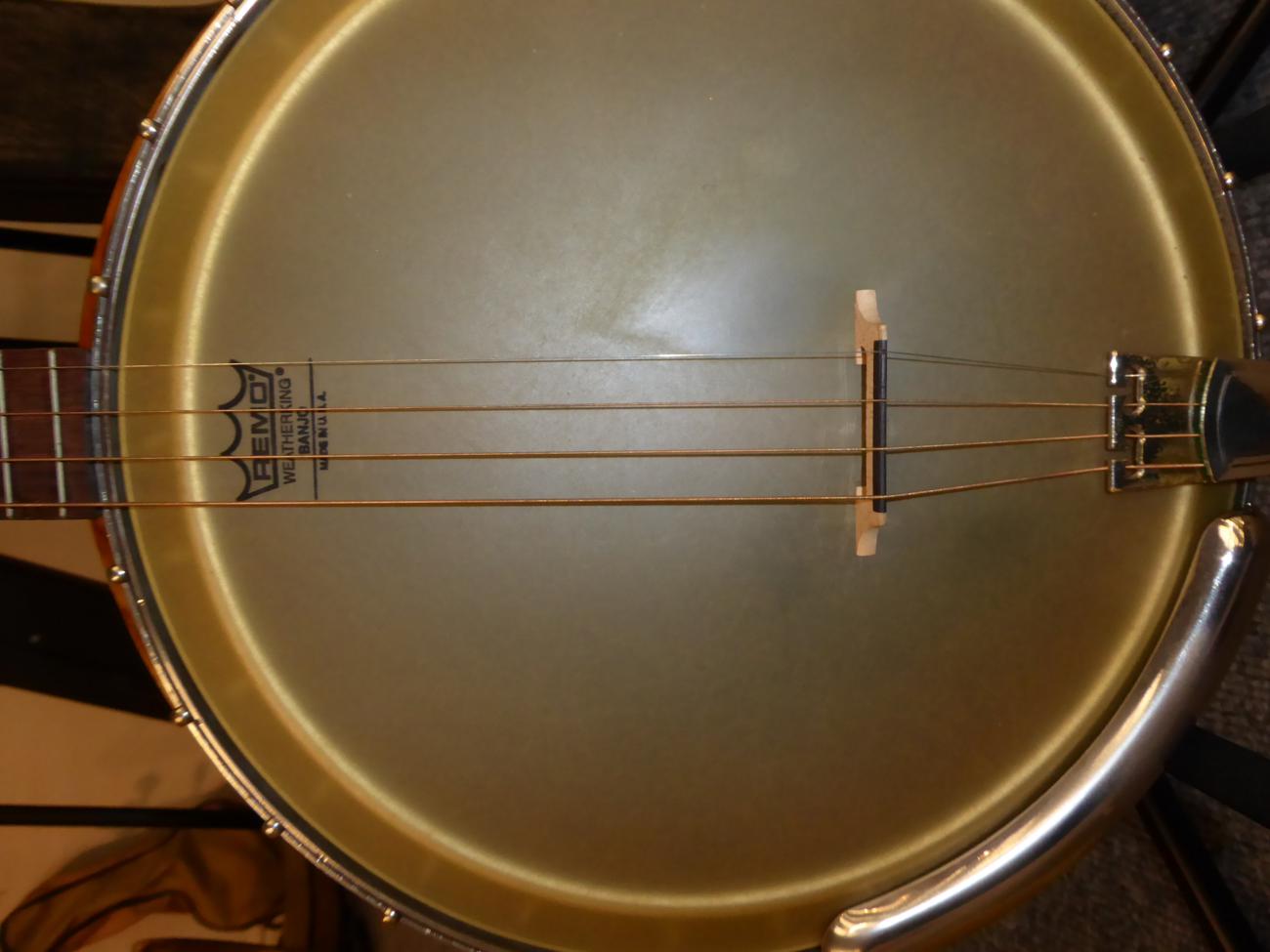 Banjo four string,11'' diameter, wooden resonator and hoop, ornate ...