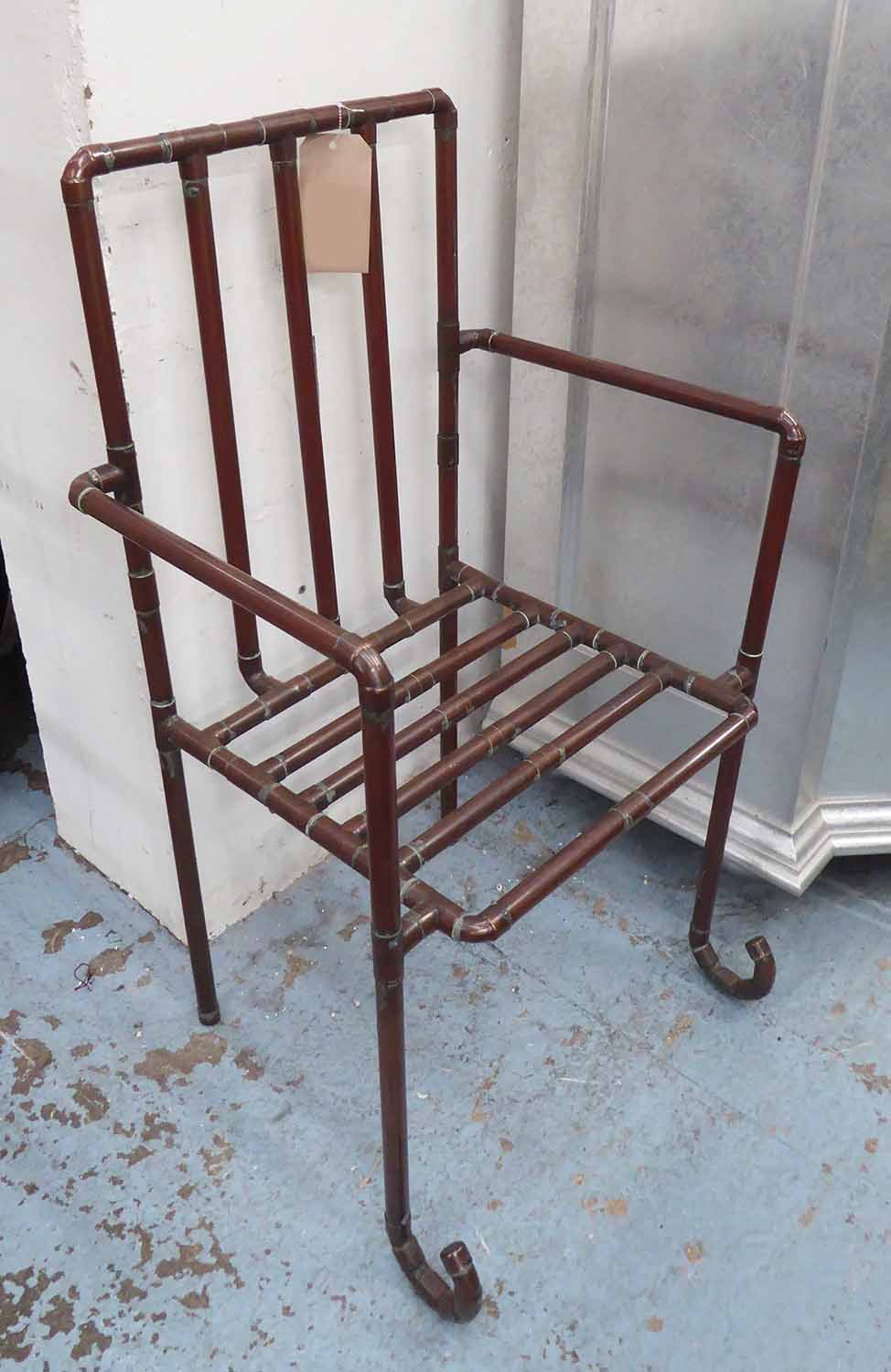 COPPER PIPING CHAIR, made of recycled copper piping, 56cm W.