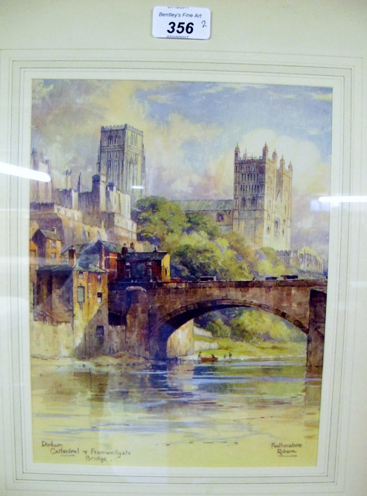 Two framed and glazed prints Durham Cathedral and From Wellgate Bridge ...