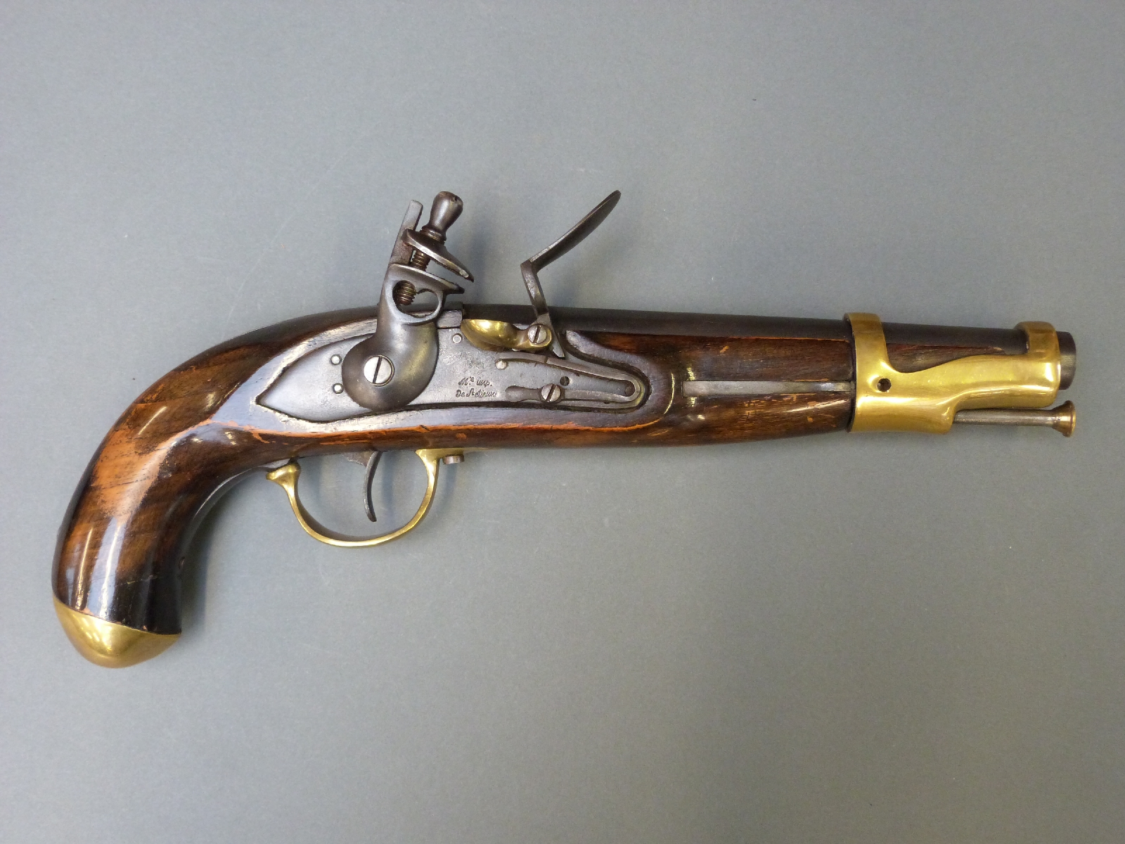 A French Dragoon style flintlock hammer action pistol with lock marked ...