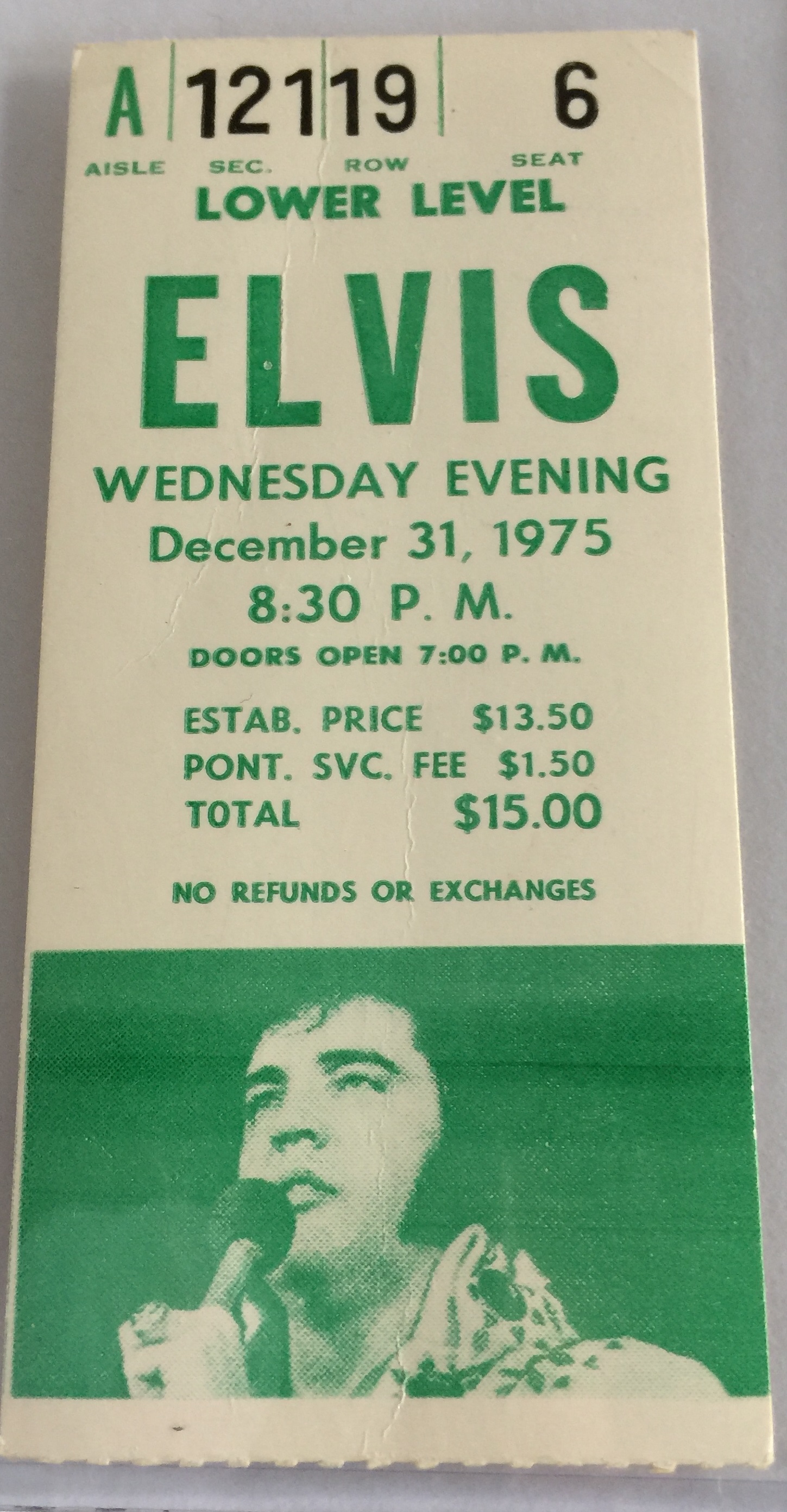 ELVIS PRESLEY - rare 1975 concert ticket for Elvis's performance on New ...