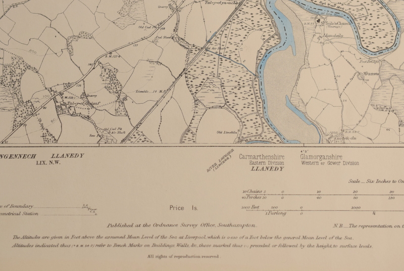 Excellent condition old map of Carmarthenshire with high details