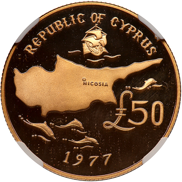 "World Gold Coins Cyprus. 50 Pounds, 1977. KM-47. Weight 0.4711 ounce ...