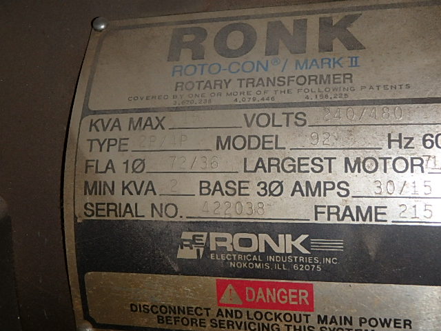 RONK ROTO-CON MARK II ROTARY TRANSFORMER, MDL. 92, S/N 422038