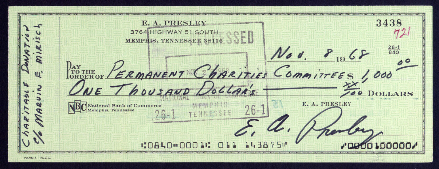A National Bank Of Commerce, Memphis, Tennessee cheque that has been ...